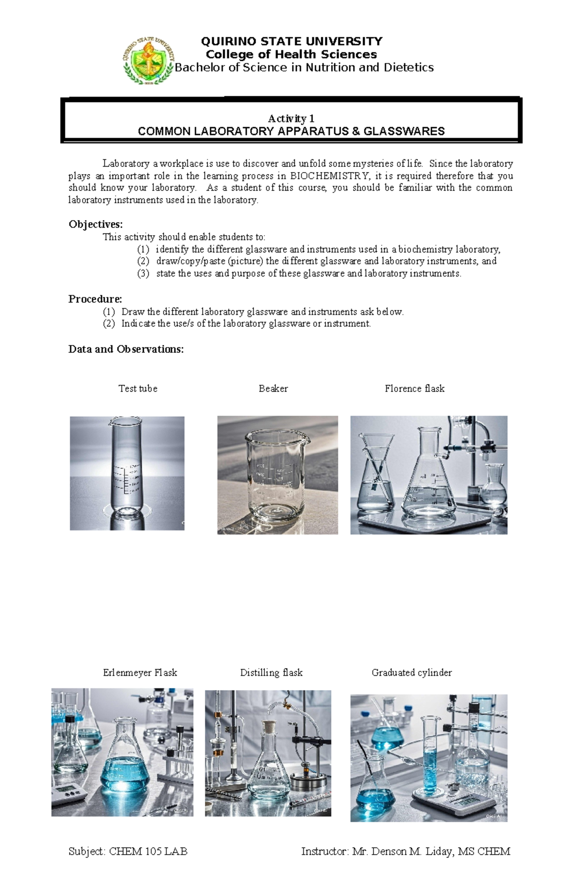Laboratory answer - non - College of Health Sciences Bachelor of ...