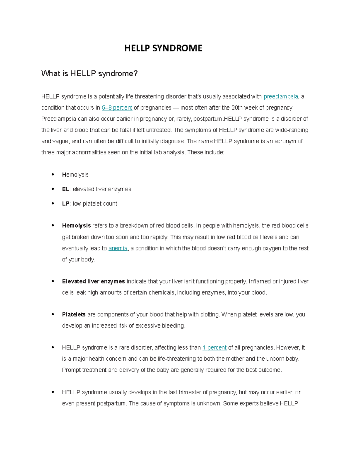 Explanation IN Report Hellp Syndrome - HELLP SYNDROME What is HELLP ...