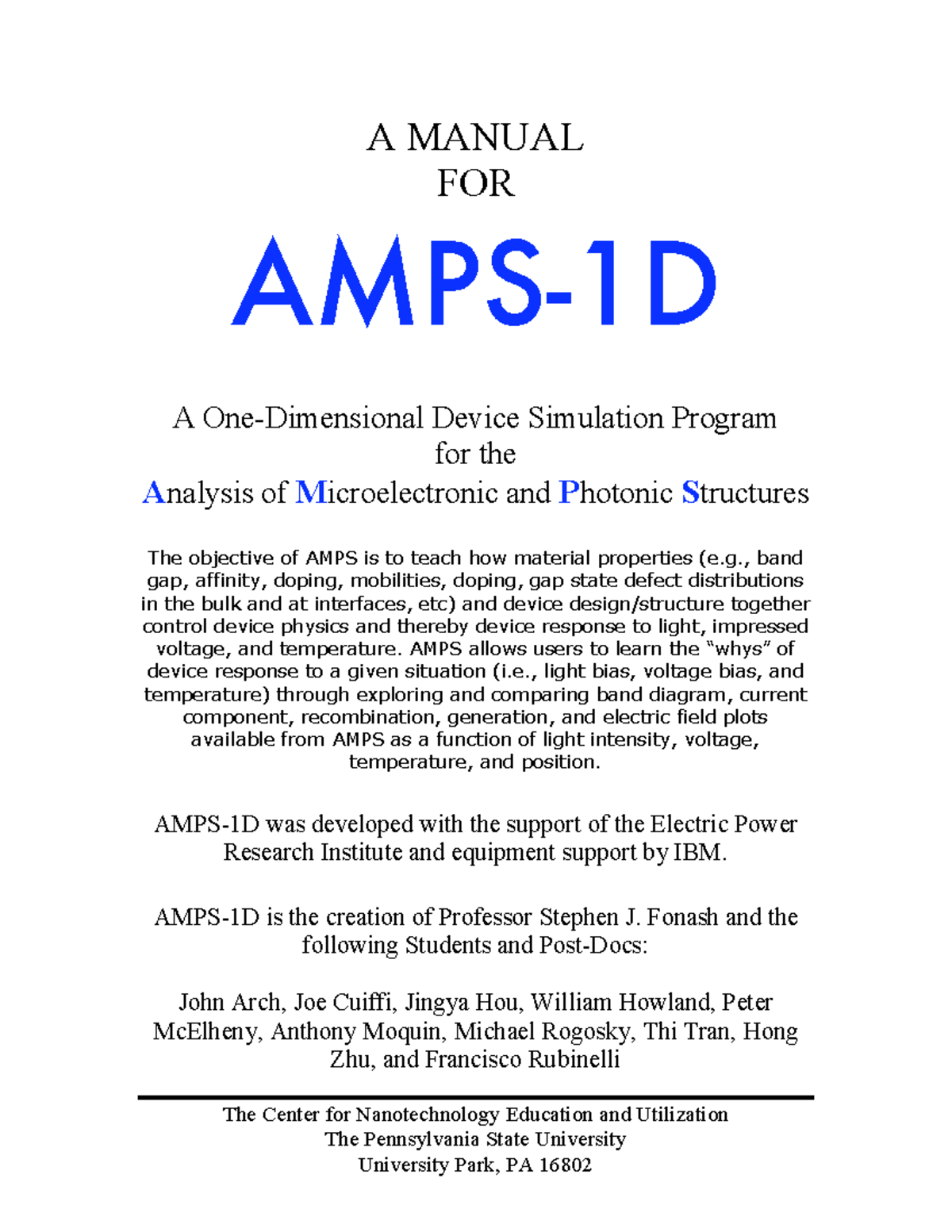 AMPS-1D Manual - The Center for Nanotechnology Education and ...