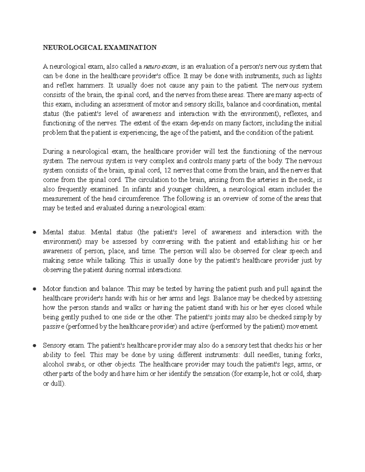 Untitled document 11.39.54 AM - NEUROLOGICAL EXAMINATION A neurological ...