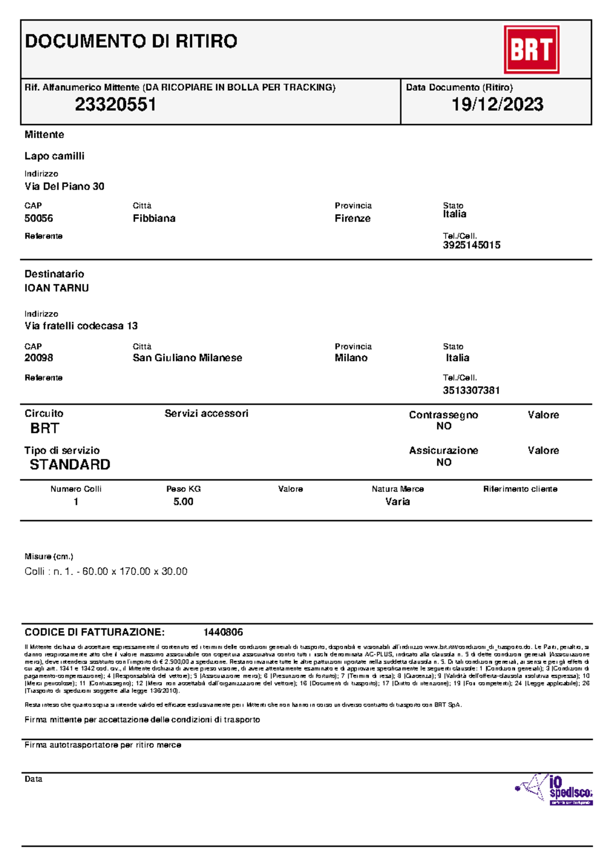 23320551 3 - Appunti - DOCUMENTO DI RITIRO Rif. Alfanumerico Mittente ...