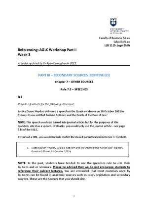 Referencing Workshop on how to use the AGLC - Faculty of Business & Law ...