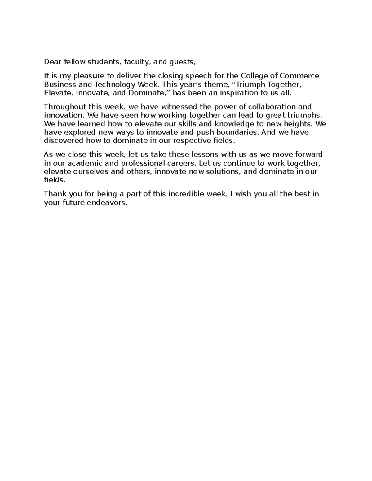 Closingremarks - closing remarks preparation - Dear fellow students ...