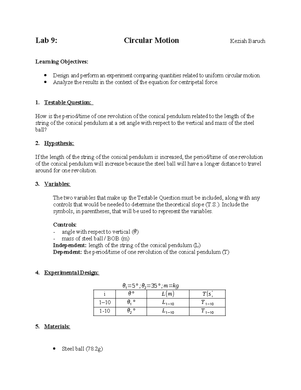 PHY111L Lab 9 Circular motion 3 - Lab 9: Circular Motion Keziah Baruch ...