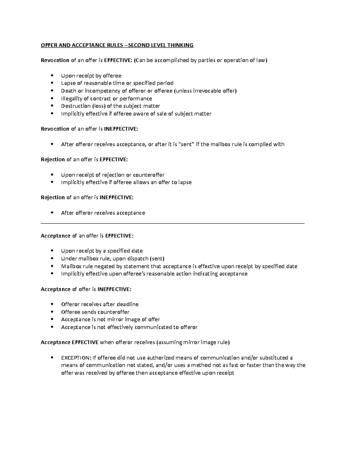 Offer and Acceptance Rules-Second Level Thinking - OFFER AND ACCEPTANCE RULES -SECOND LEVEL ...