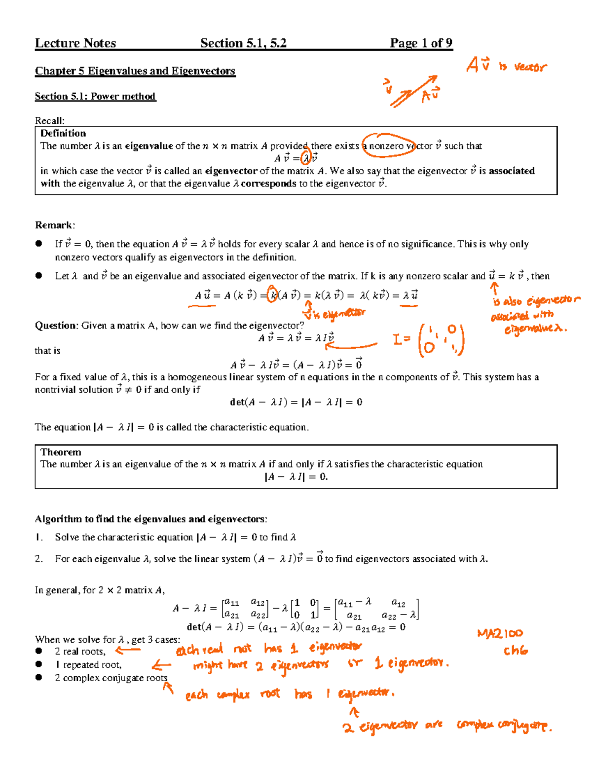 5.1, 5 - Homework practice review - Chapter 5 Eigenvalues and ...