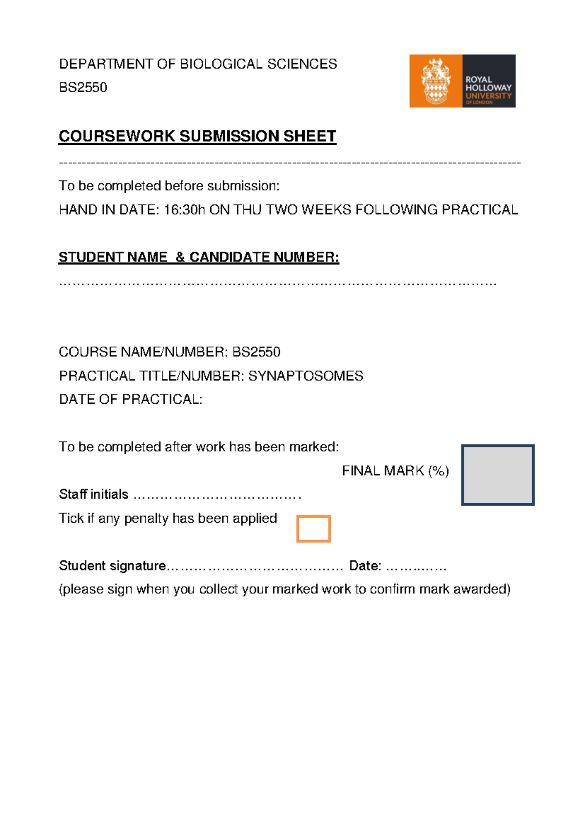BS2550 Proforma - notes - DEPARTMENT OF BIOLOGICAL SCIENCES BS ...