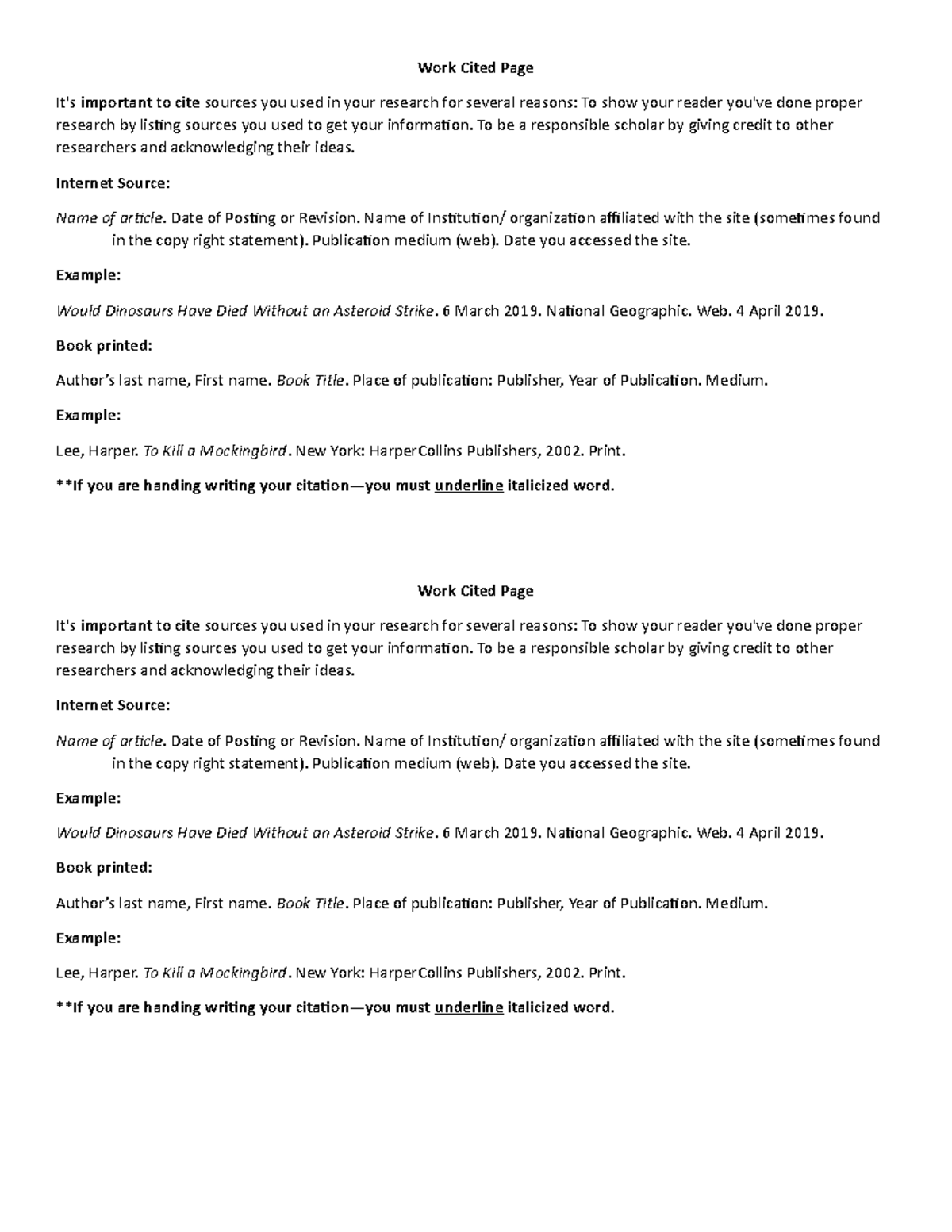 Intro to Work Cited Page - Work Cited Page It's important to cite ...