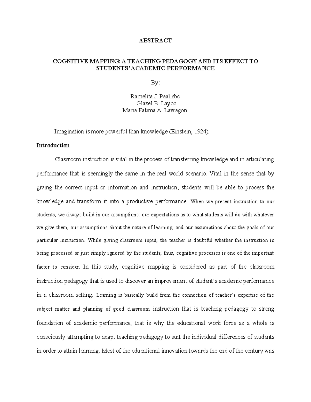 Abstract - notes - ABSTRACT COGNITIVE MAPPING: A TEACHING PEDAGOGY AND ...