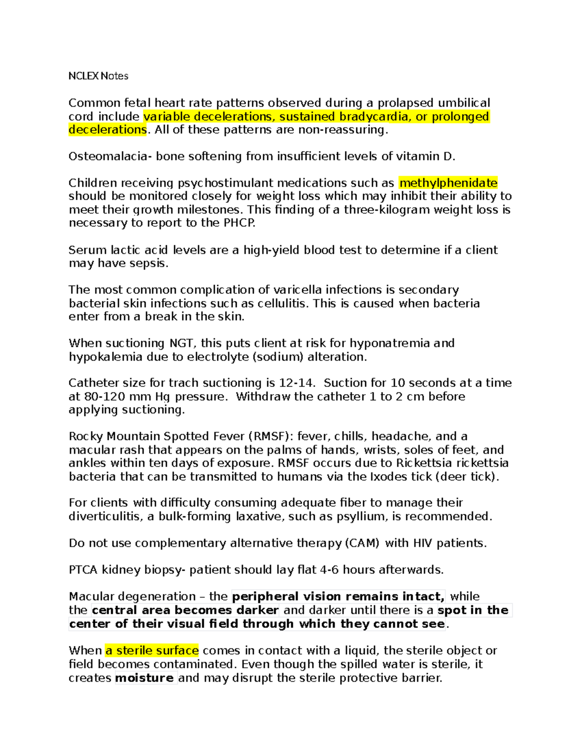 Nclex Notes from missed questions - NCLEX Notes Common fetal heart rate ...