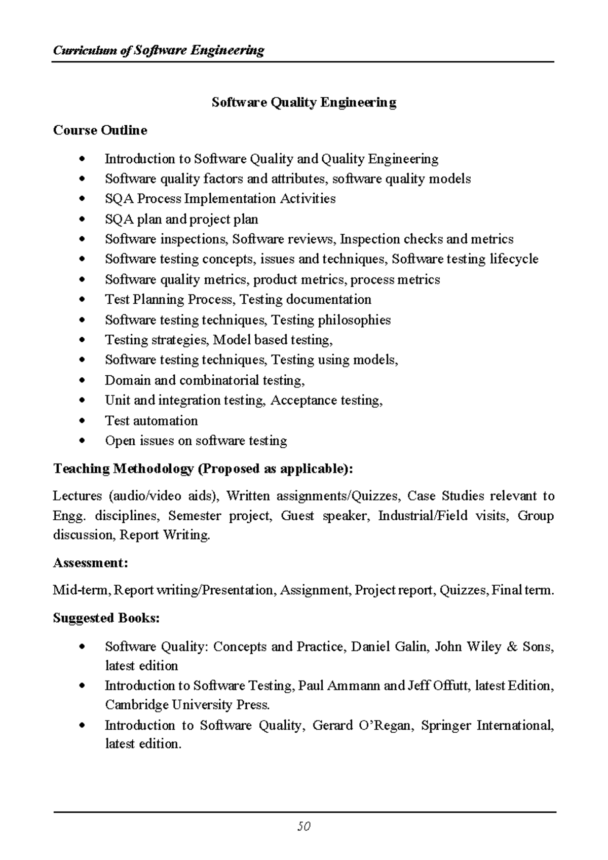 Course Outline SQE - Curriculum of Software Engineering 50 Software ... Course Outline SQE - Curriculum of Software Engineering 50 Software ...