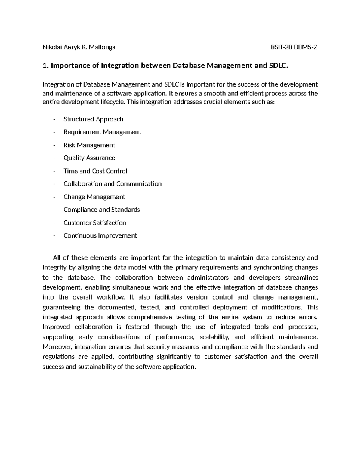 Dbms Assignment 1 Dbms Assignment Nikolai Aeryk K Mallonga Bsit 2b Dbms 1 Importance Of 