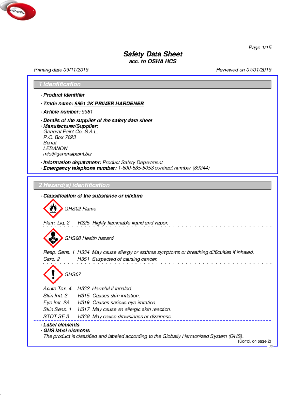Msds9961 9961 2K Primer Hardener ENUS - Safety Data Sheet acc. to OSHA ...