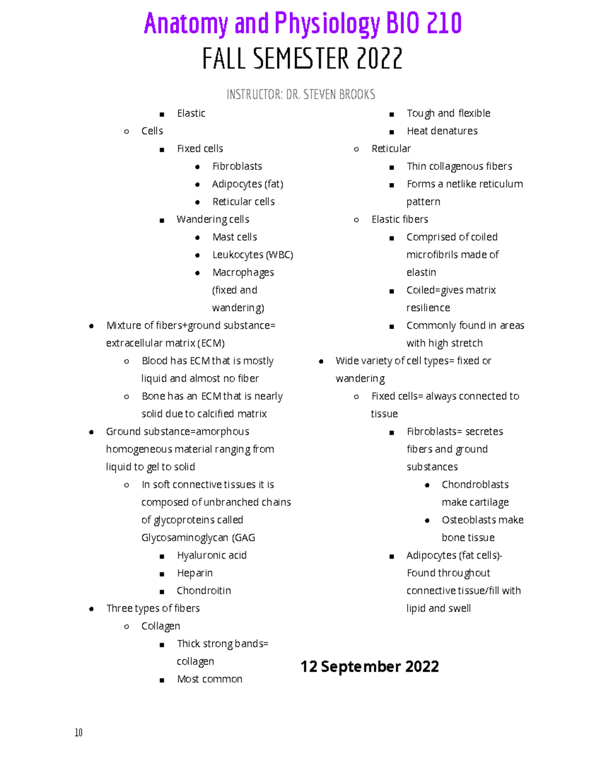 12 september 2 - 9/12/22 lecture - Anatomy and Physiology BIO 210 FALL ...