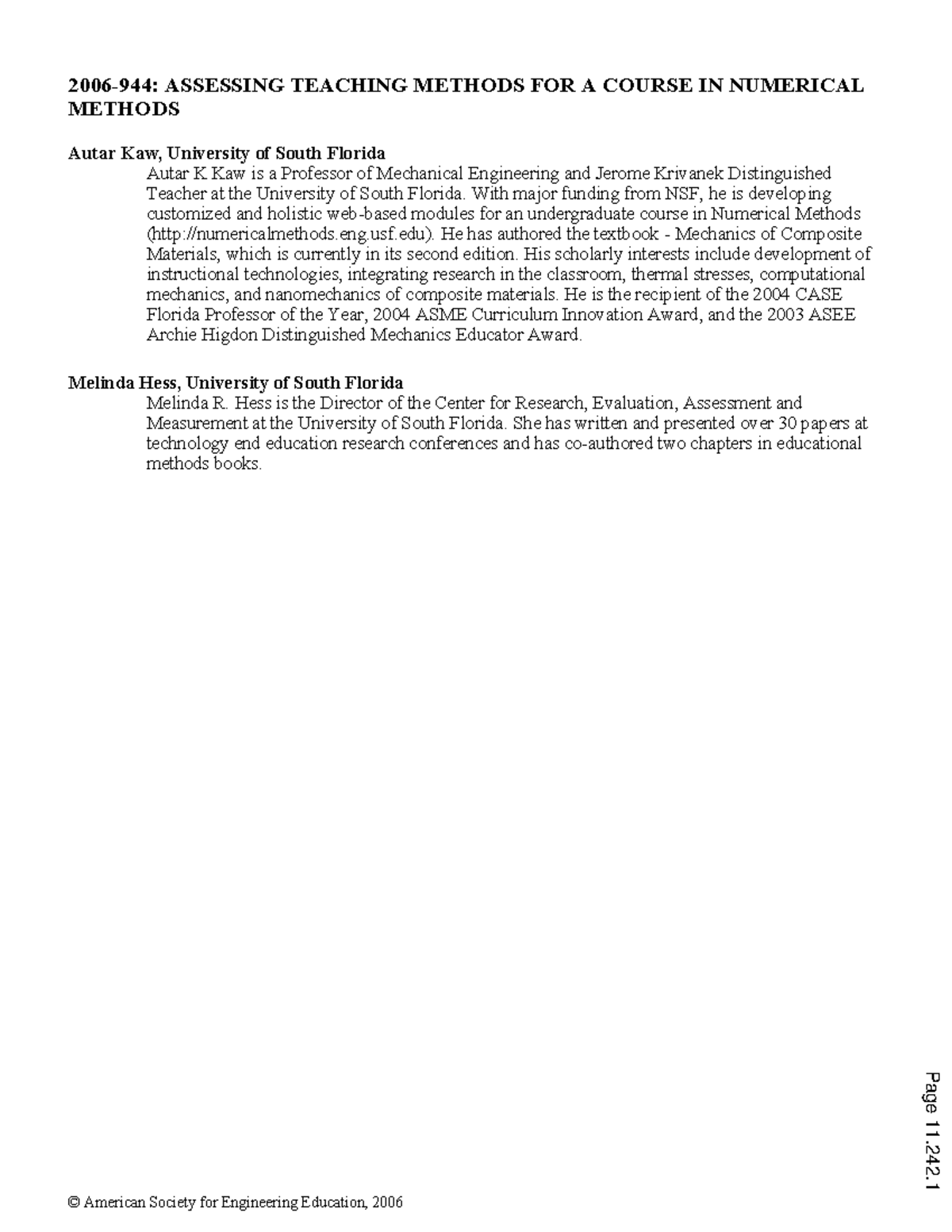 Assessing teaching methods for a course in numerical methods - 2006-944 ...