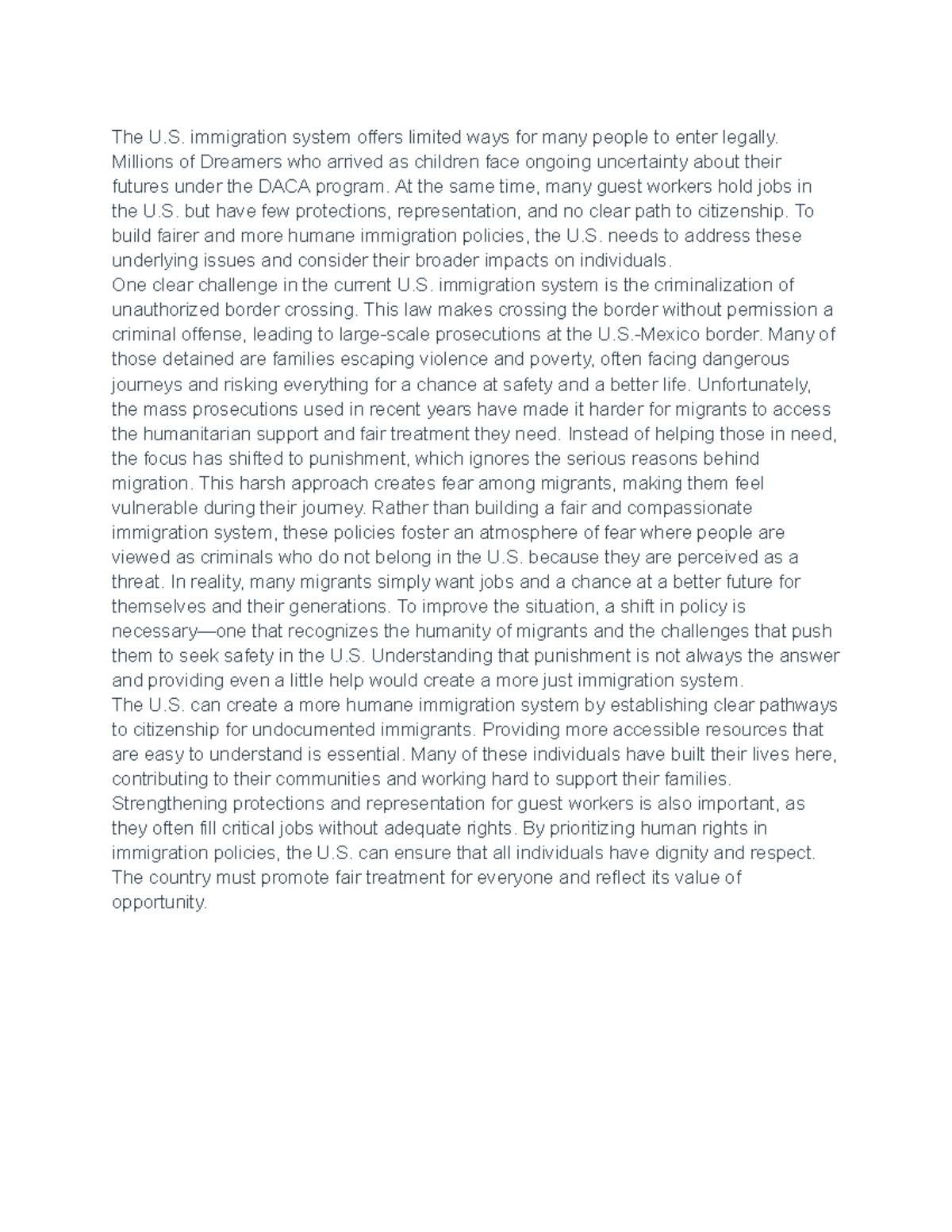 WMST Discussion - The U. immigration system offers limited ways for ...