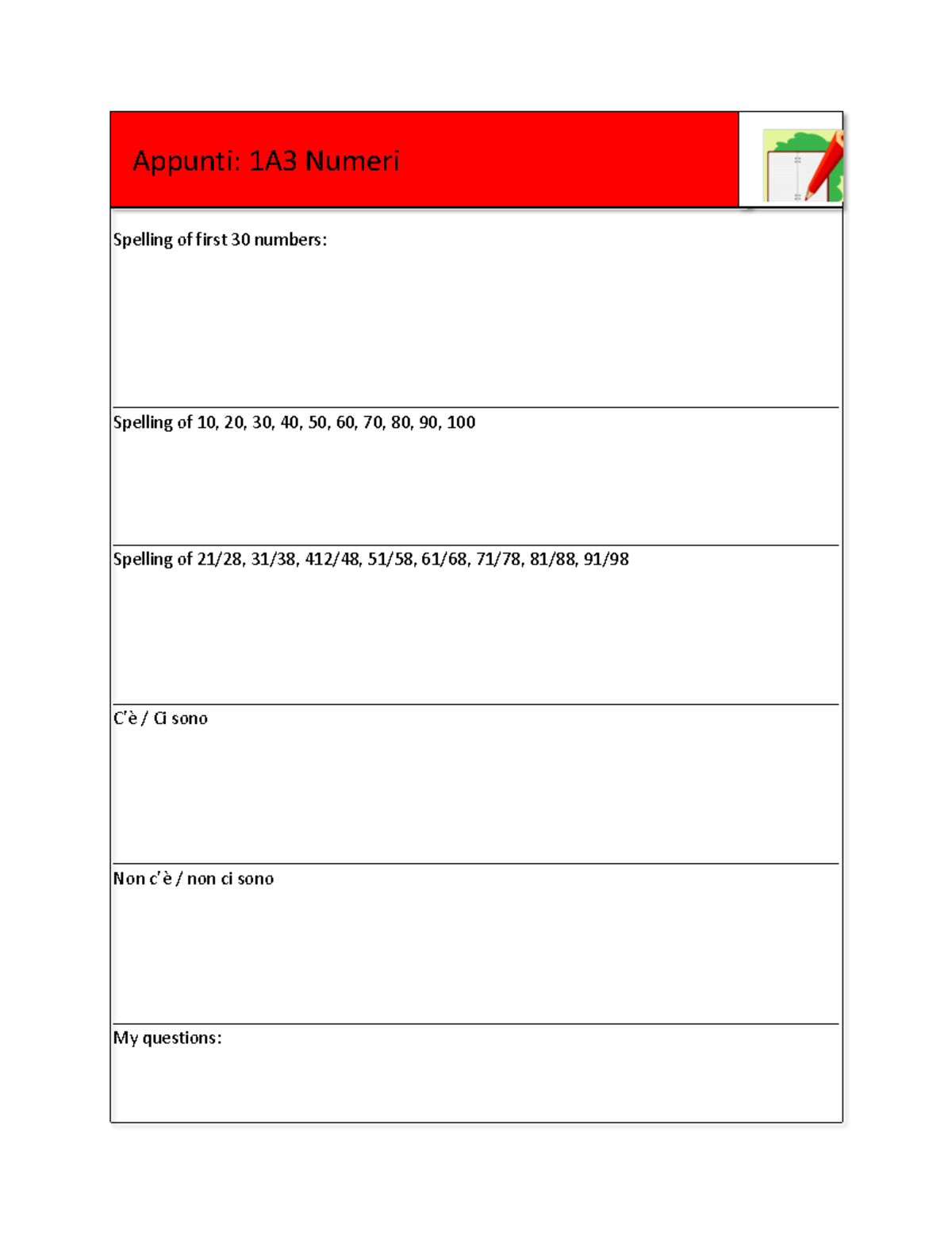 Appunti 1A3 Numeri - Worksheet - Spelling of first 30 numbers: - Studocu