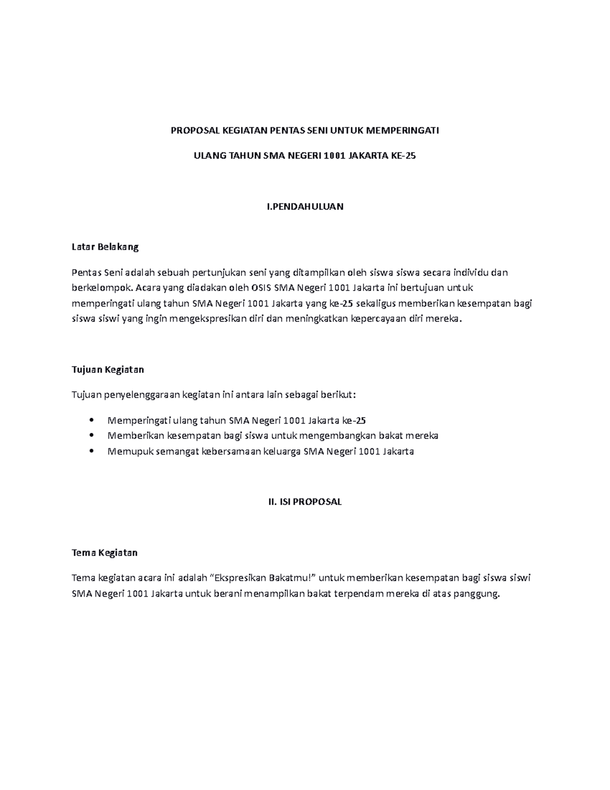 Proposal Kegiatan Pentas Seni - PROPOSAL KEGIATAN PENTAS SENI UNTUK ...