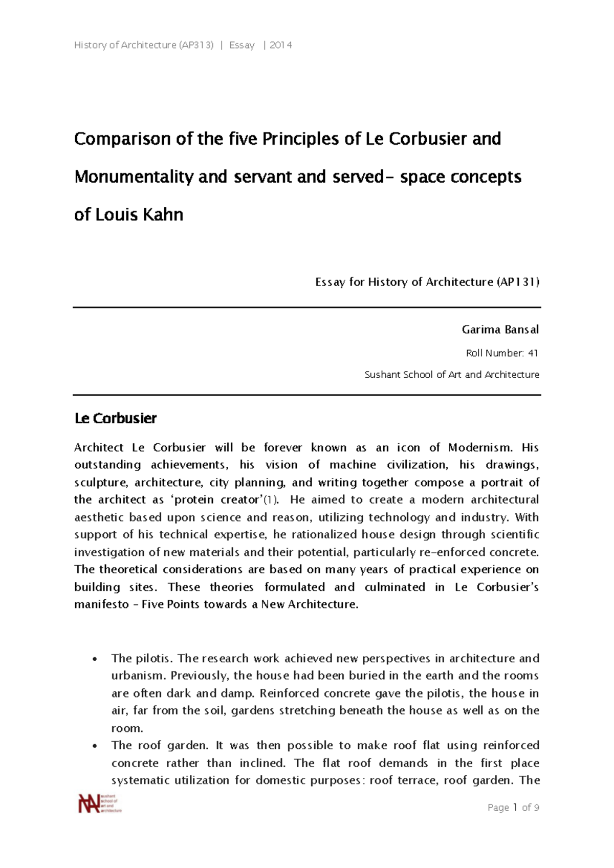 The Five Principles of Le Corbusier and Monumentality Concept of Louis ...