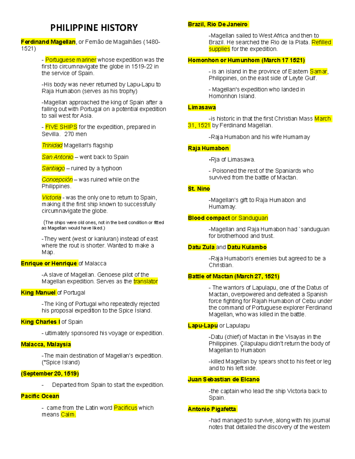 Philippine History - reviewer made by a student - PHILIPPINE HISTORY ...