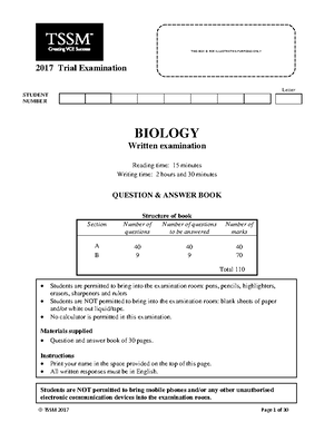 Revision questions - Biology worksheet VCE outcome 1 - BIO - Studocu