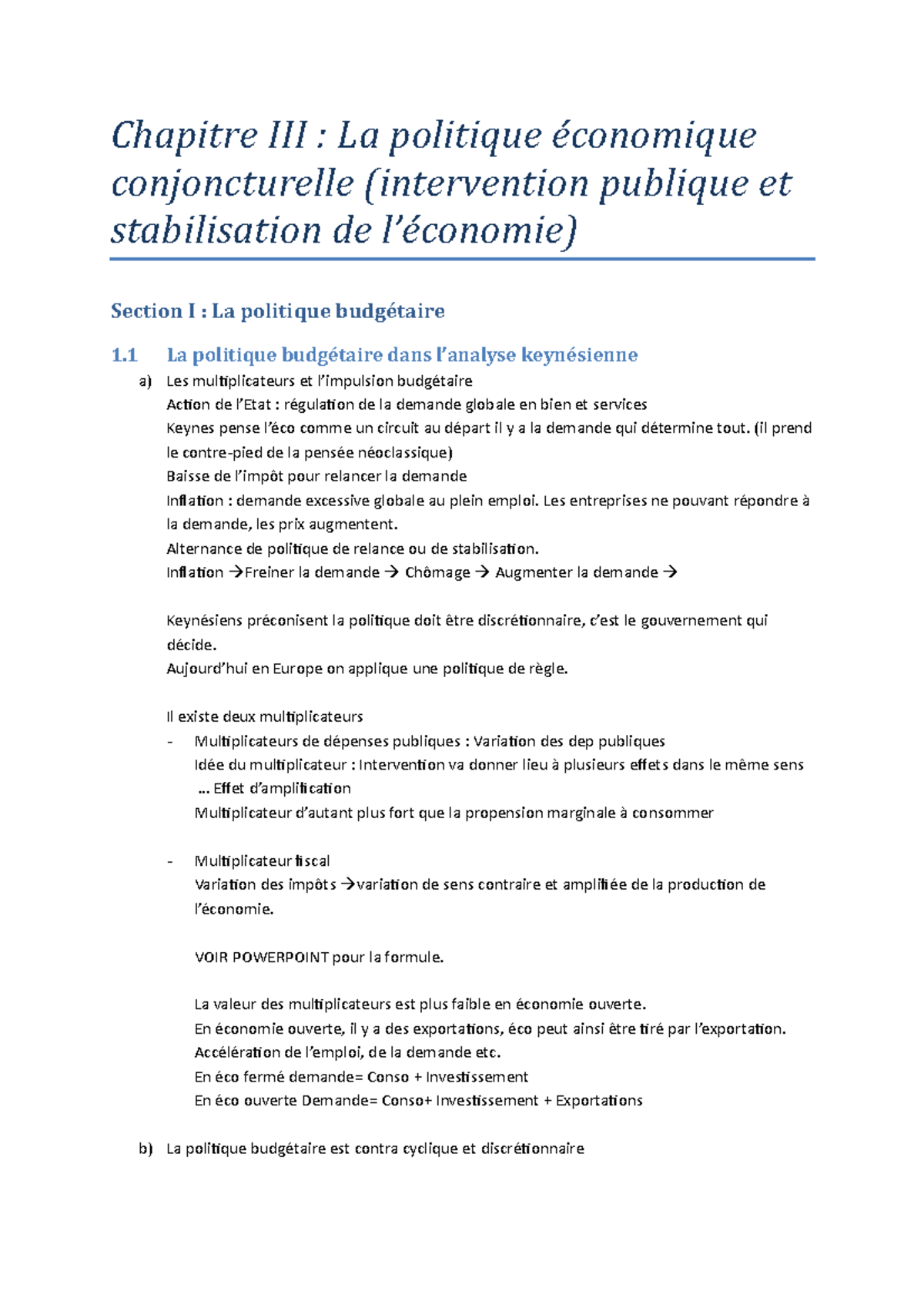 Chapitre-III économie publique - Chapitre III : La politique économique ...