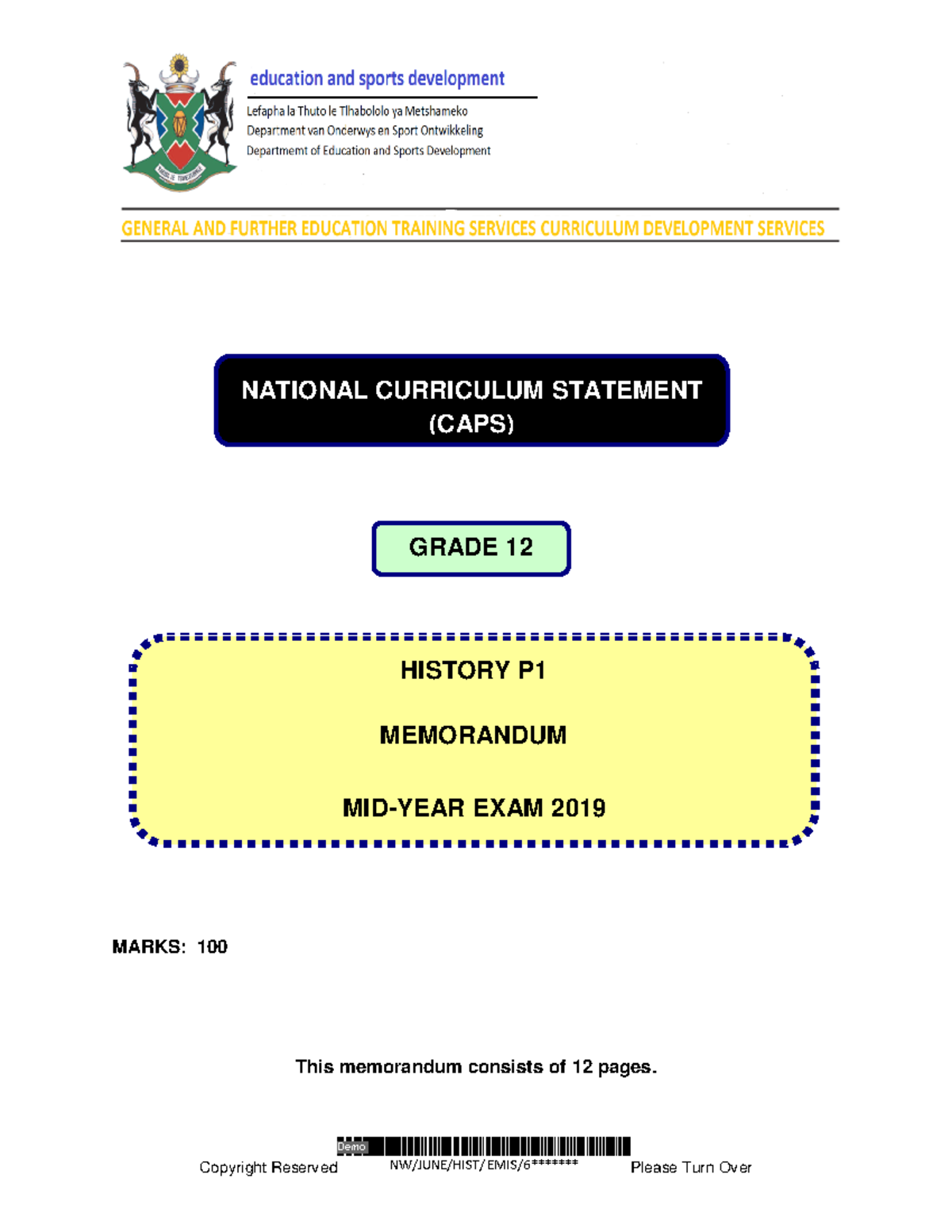 History-GR-12-MEMO-Paper-1 - NSC – Memorandum ####### Demo MARKS: 100 ...
