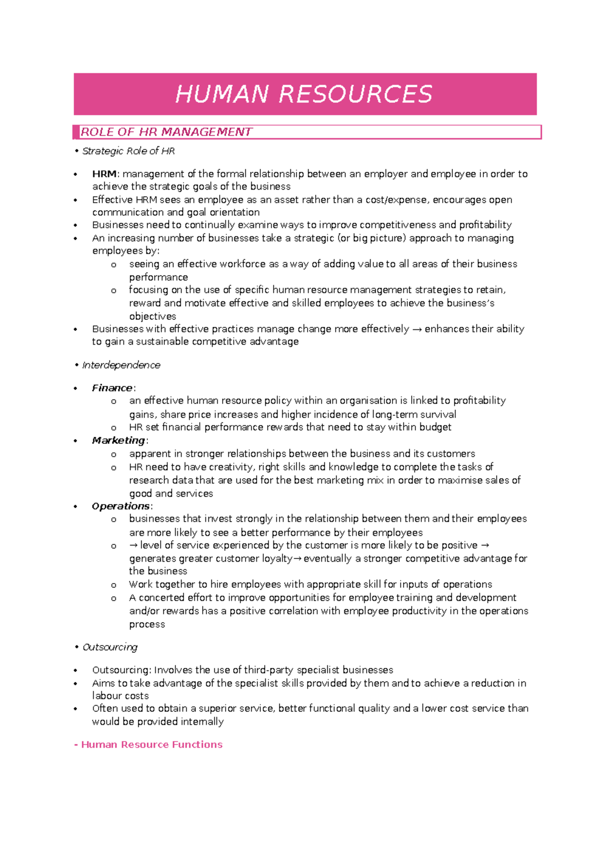 Human Resources notes that covers all of human resources - HUMAN ...