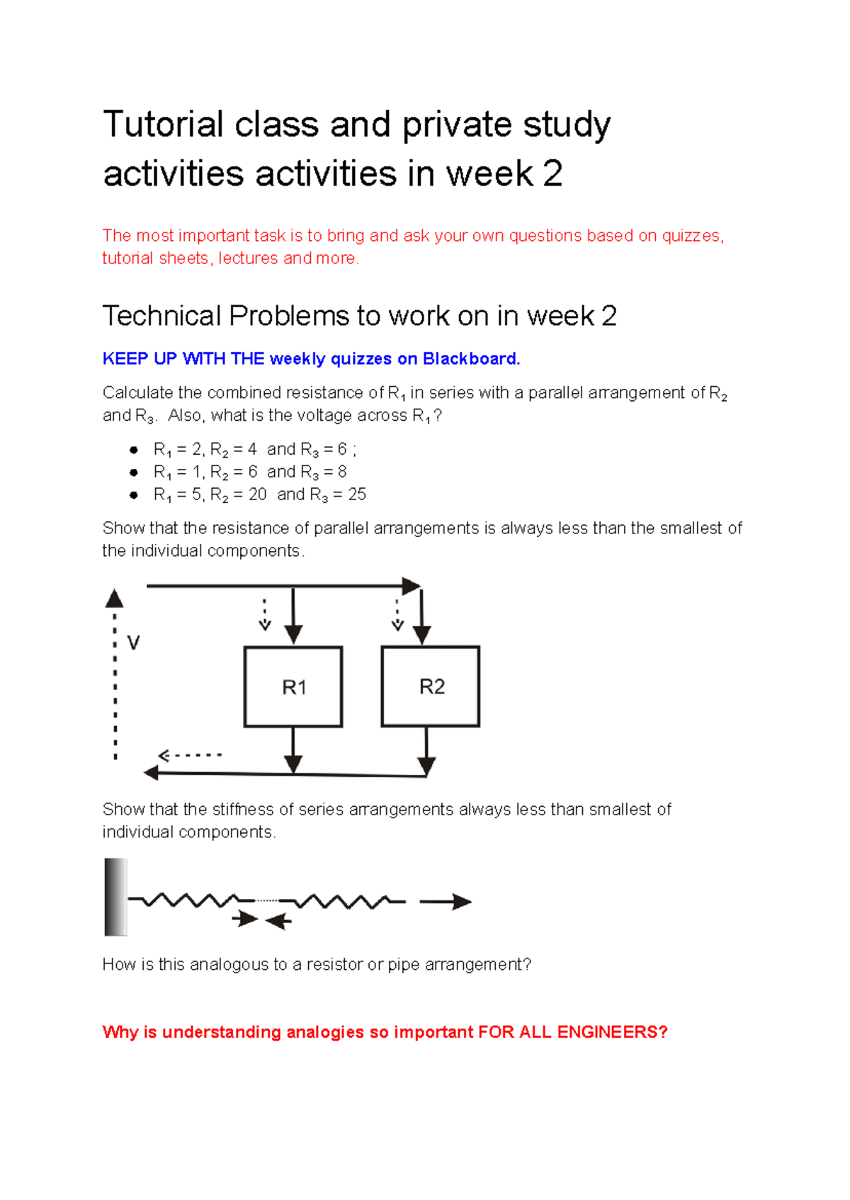 Tutorial week 2 - SEM 1 - Tutorial class and private study activities ...