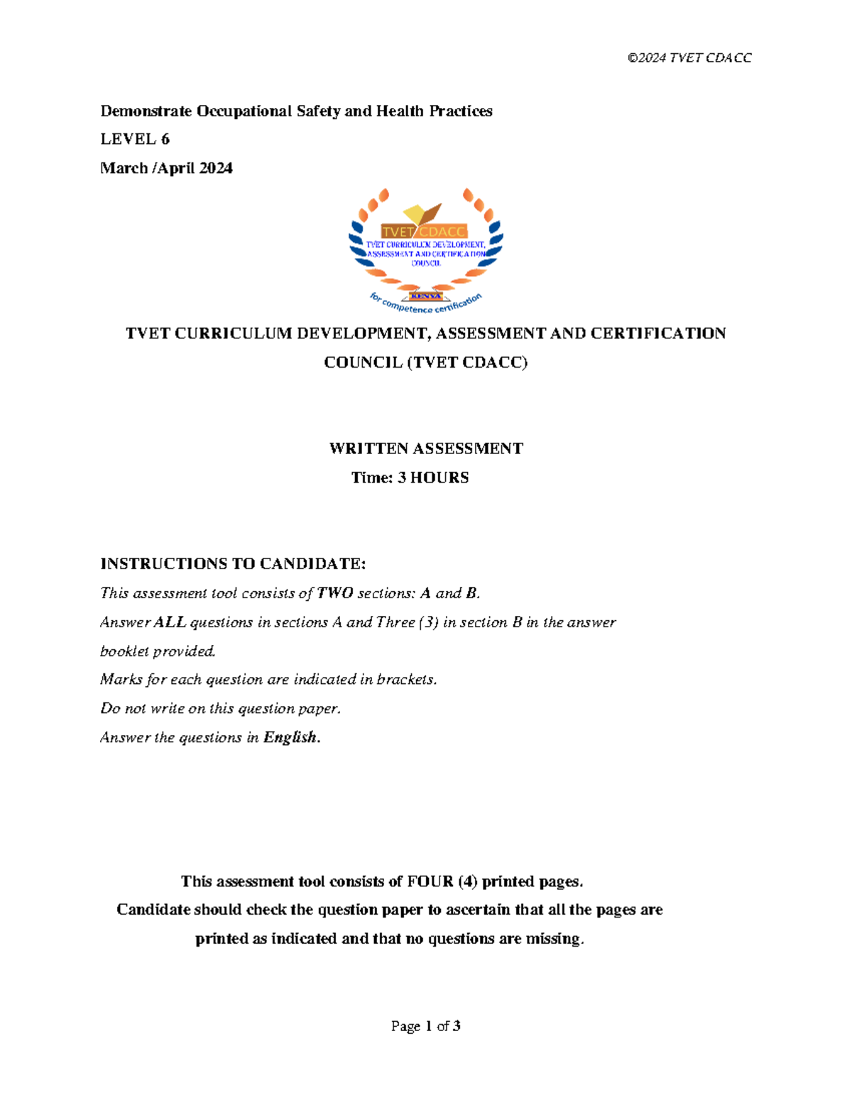 Perioperative level 6 Occupational Safety March 2024 Series - © 2024 ...