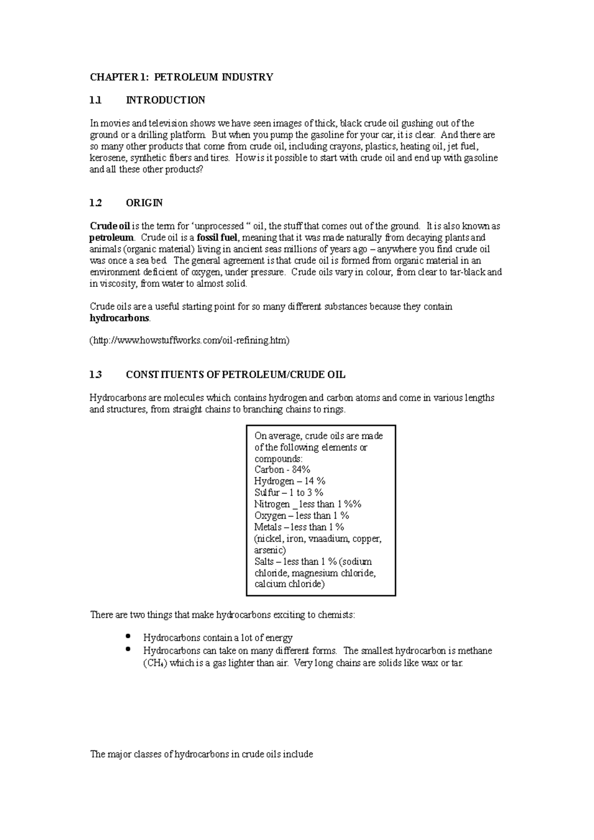 Petroleum industry notes - CHAPTER 1: PETROLEUM INDUSTRY 1 INTRODUCTION ...