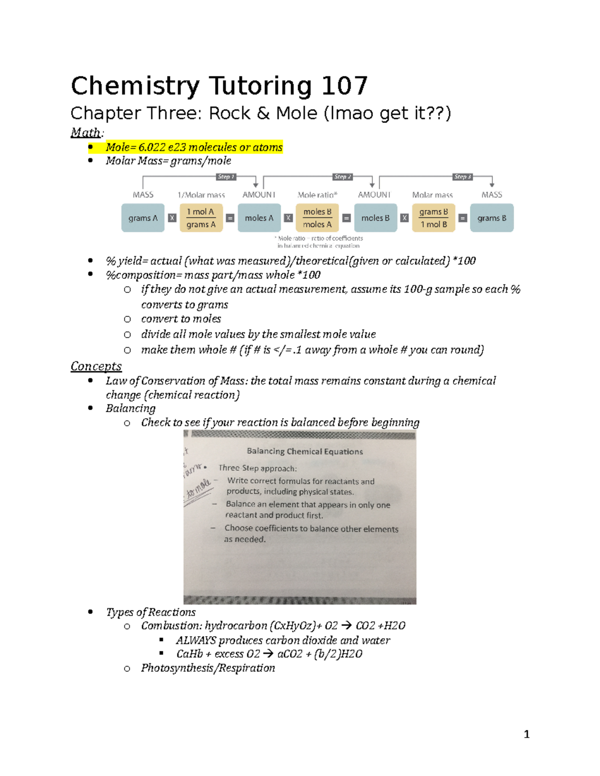 Chapter Three - Chemistry Tutoring 107 Chapter Three: Rock & Mole (lmao ...