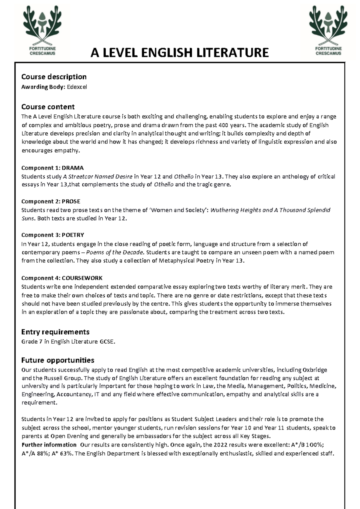 A Level English Literature 2023 - The academic study of English ...