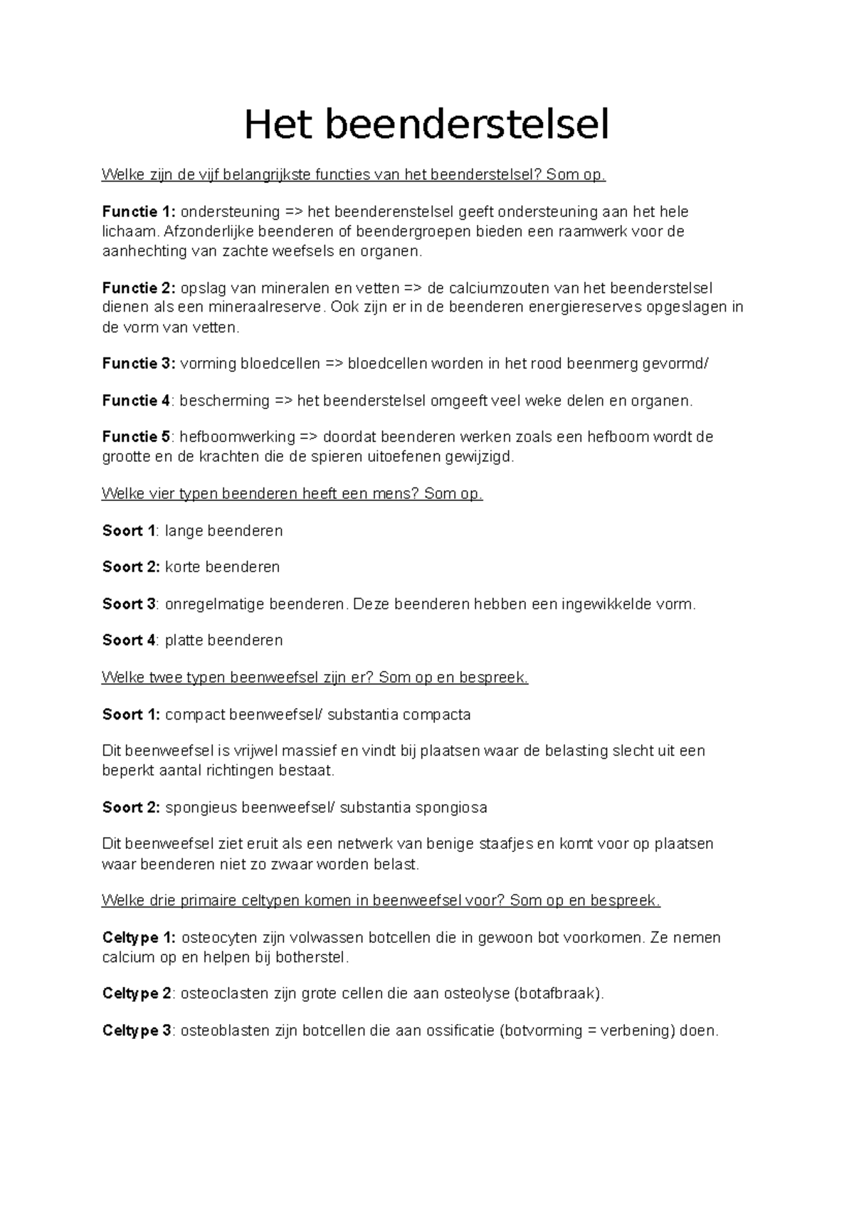 Keypoint het beenderenstelsel - Het beenderstelsel Welke zijn de vijf ...