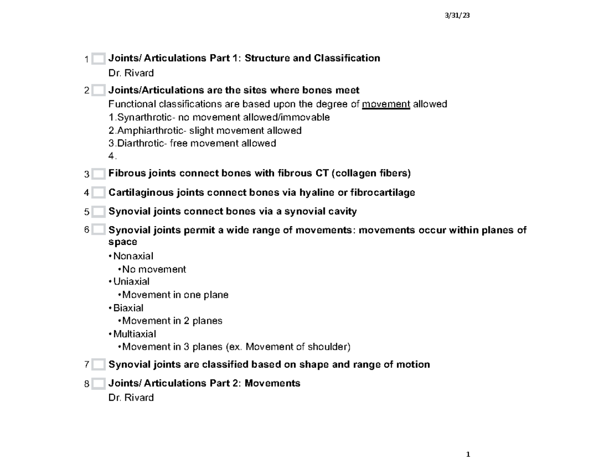 6b. Joints Parts 1-3-2 - 3/31/ 1 Joints/ Articulations Part 1 ...