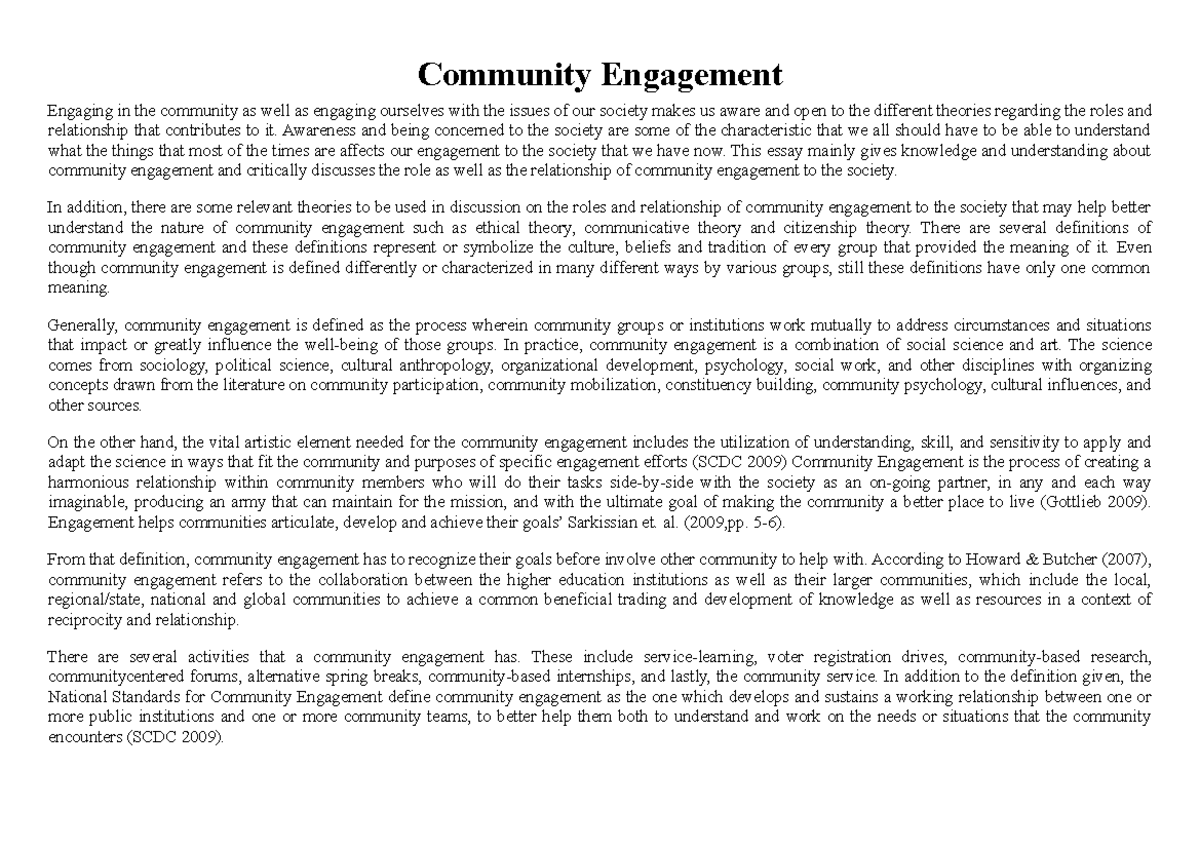 Community Engagement - Grade: A+ - Community Engagement Engaging in the ...