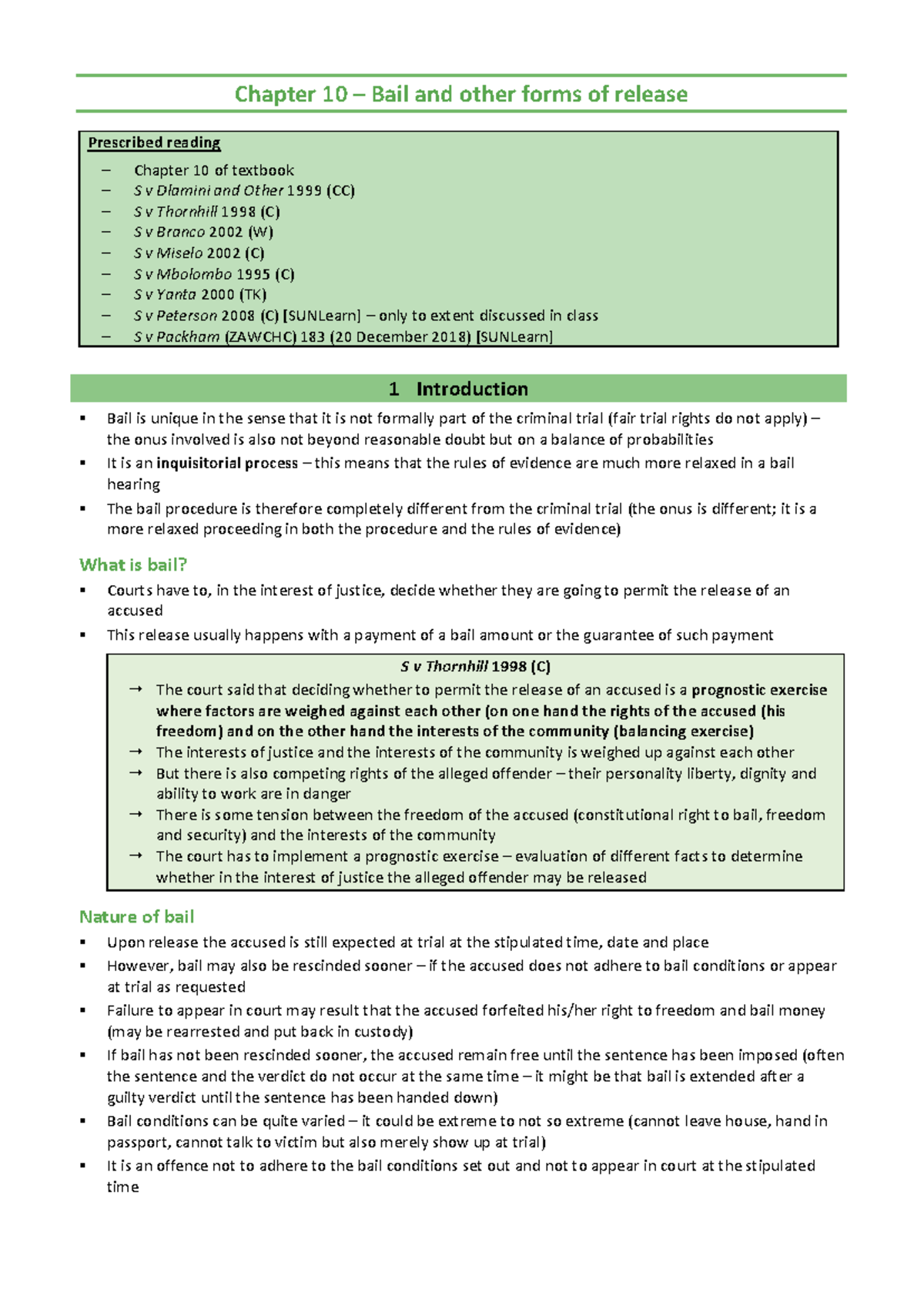 Test Notes - Chapter 10 – Bail and other forms of release 1 ...