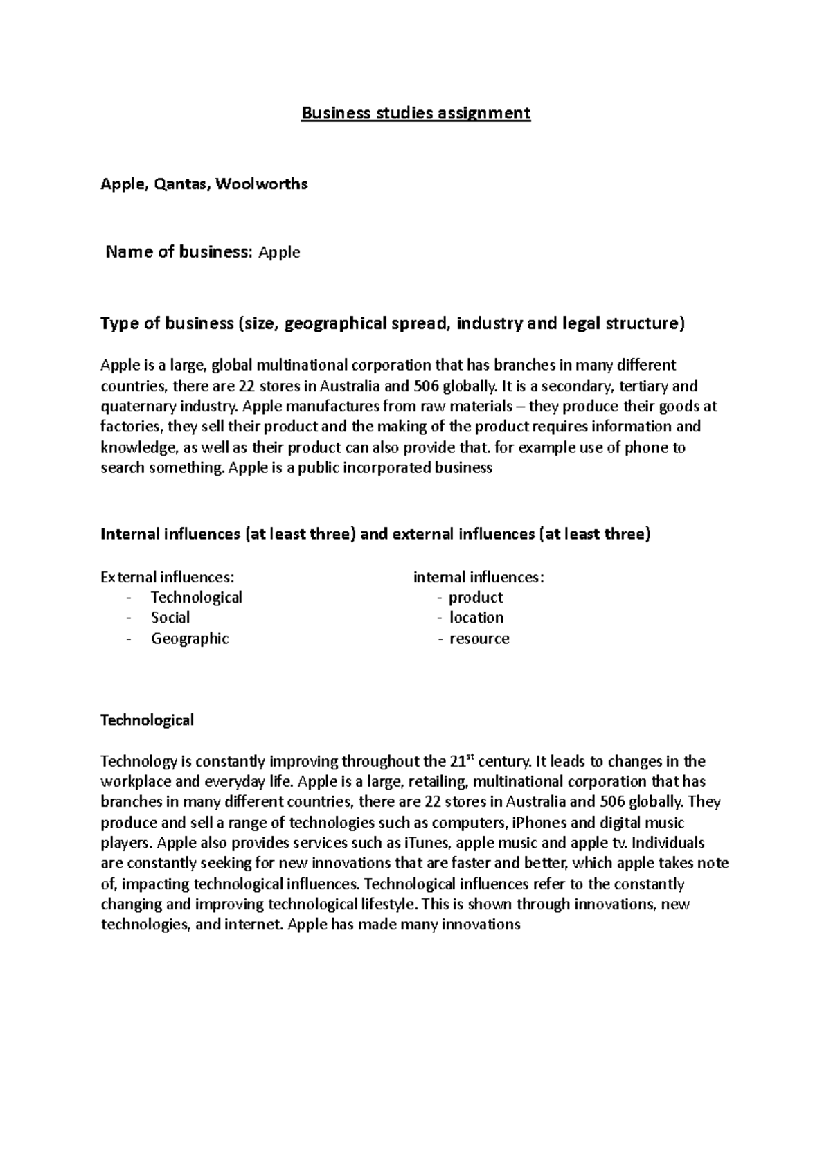 Business studies assignment - Business studies assignment Apple, Qantas ...