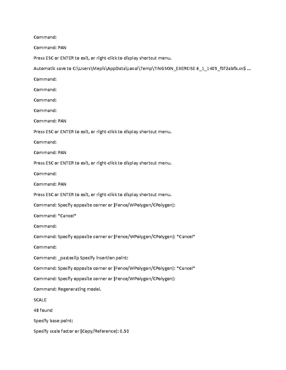 Exercise 6 Commands - asdsa - Command: Command: PAN Press ESC or ENTER to exit, or right-click ...