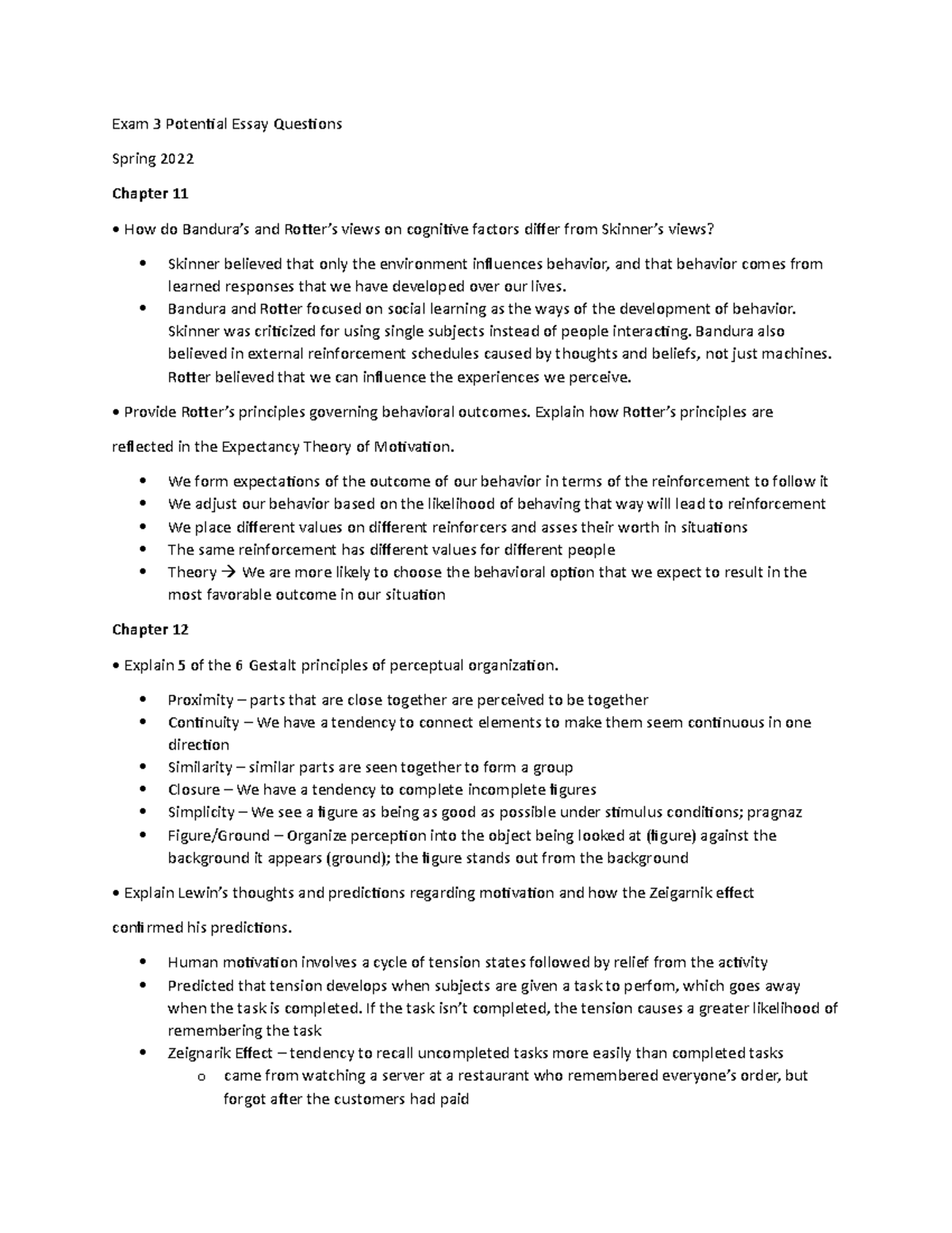 Exam 3 Essay Questions - Exam 3 Potential Essay Questions Spring 2022 ...