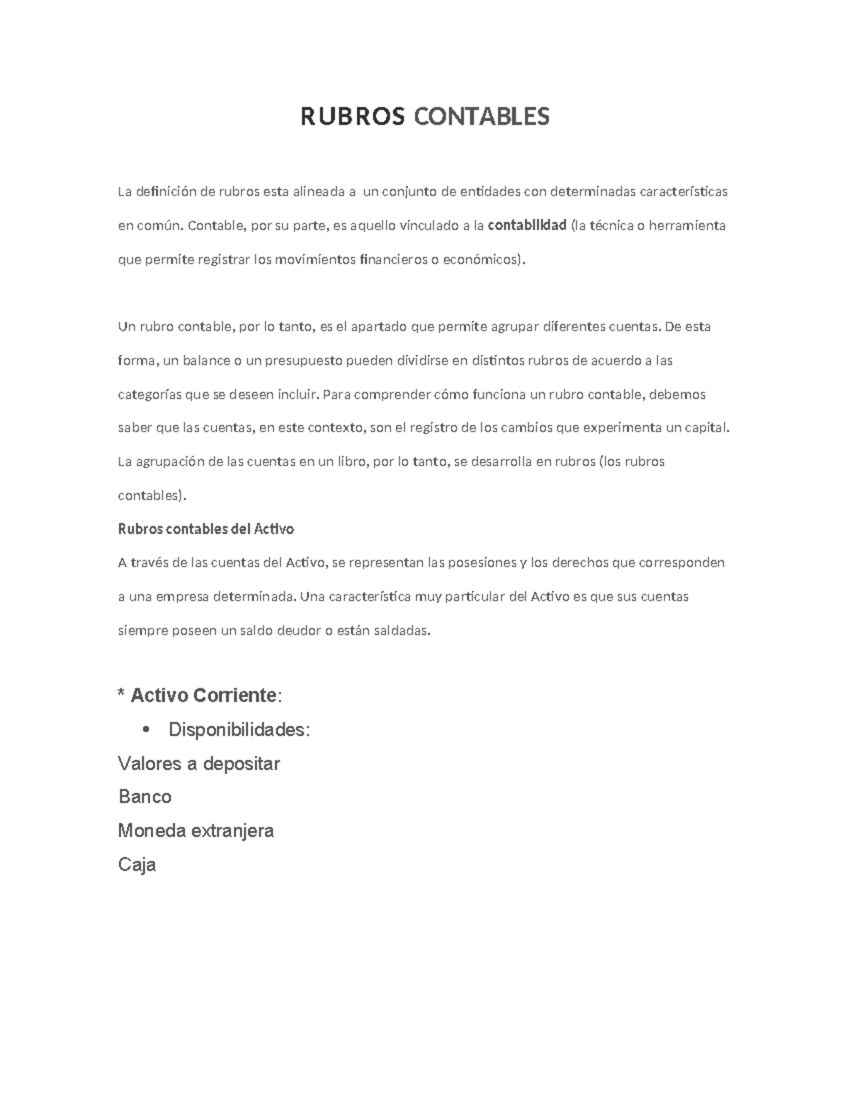 Rubros contables - Resumen Contabilidad CPU - RUBROS CONTABLES La ...