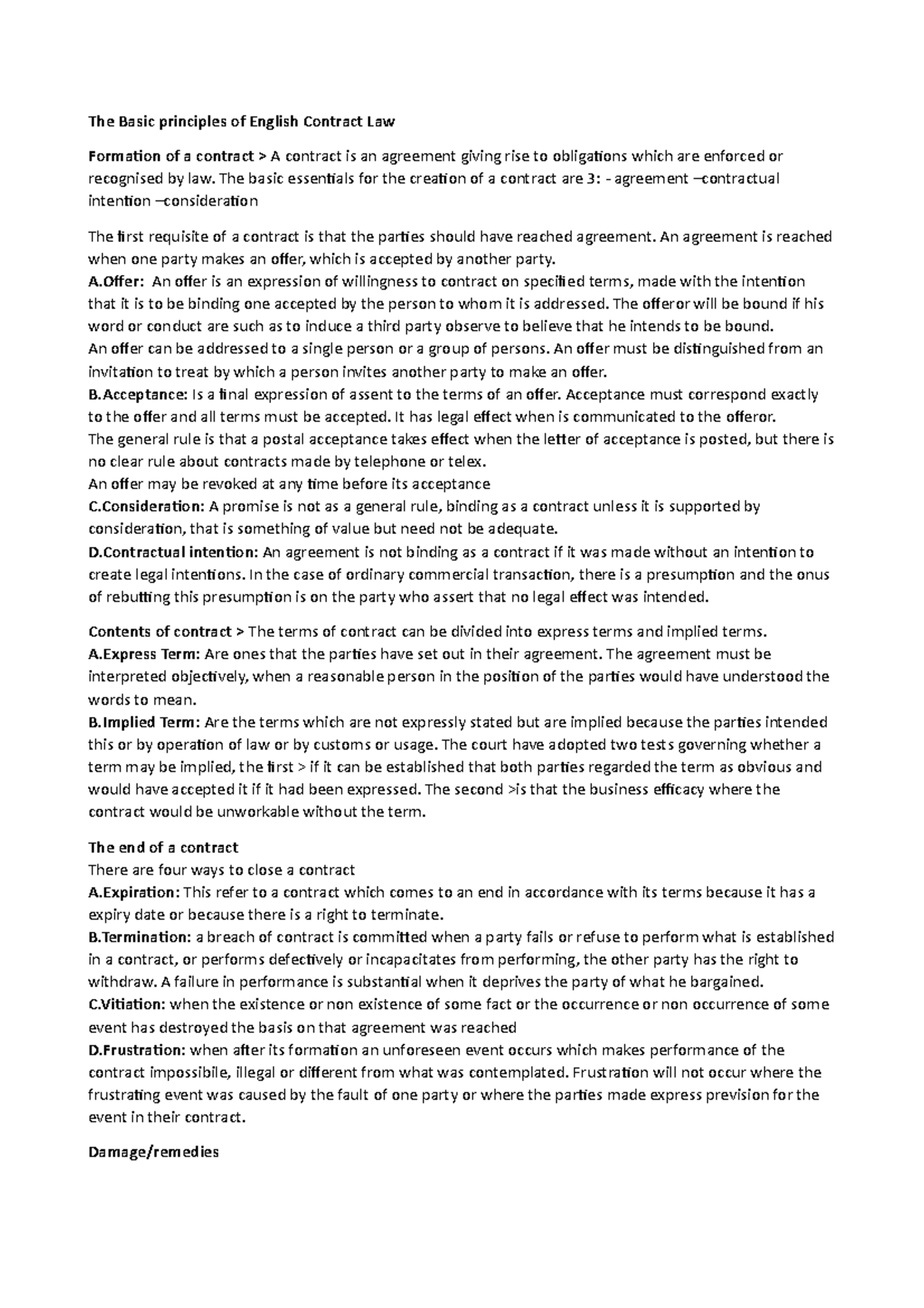 The Basic principles of English Contract Law - The Basic principles of ...