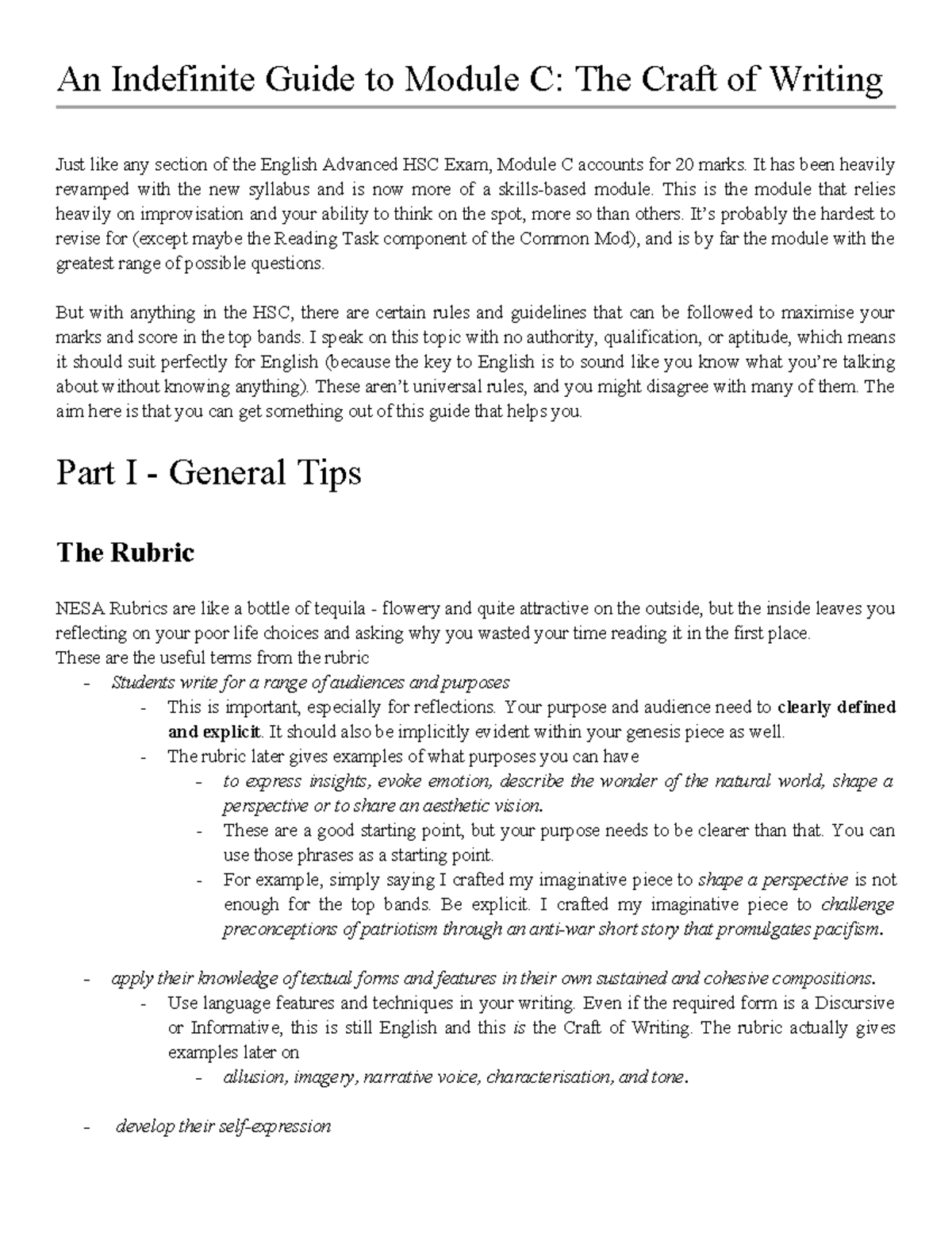 An Indefinite Guide to Module C The Craft of Writing - It has been ...