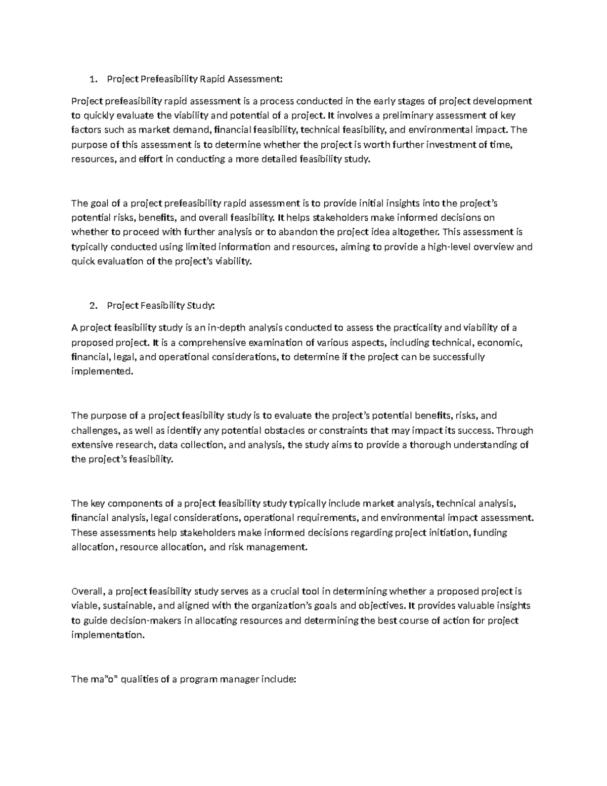 Feasibility study - Project Prefeasibility Rapid Assessment: Project ...