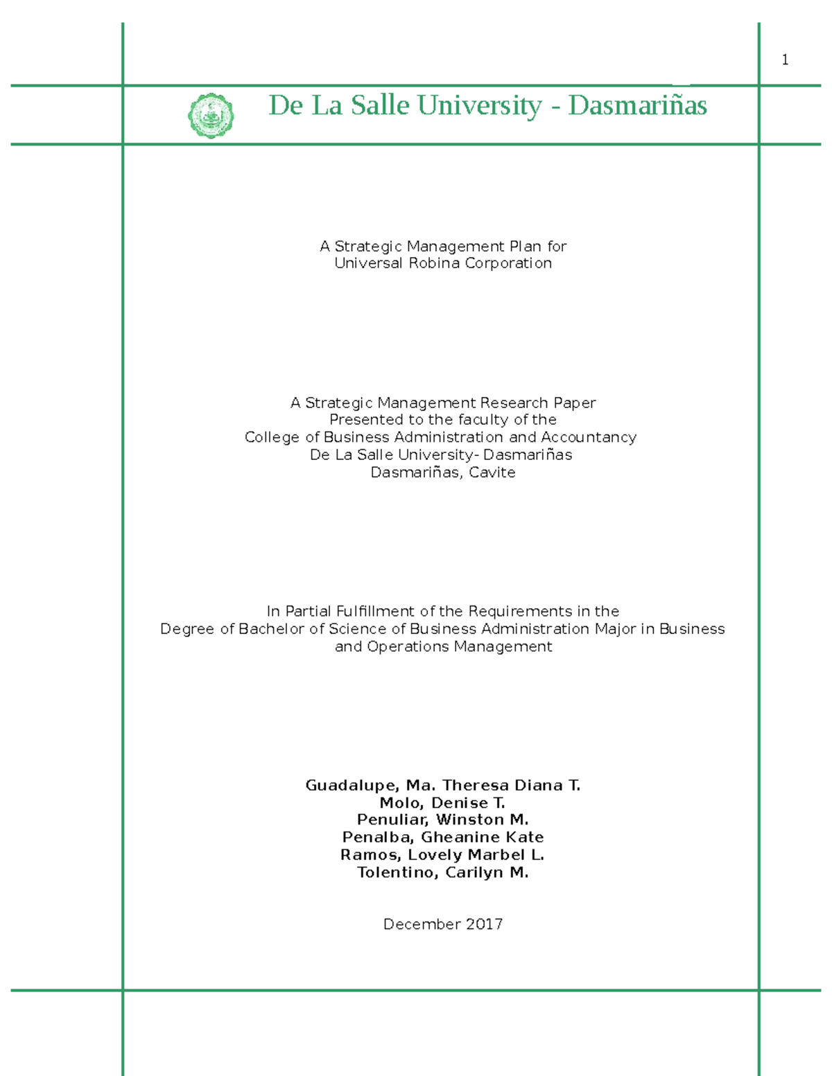 Strama paper chapter 1 6 - De La Salle University - Dasmariñas A ...