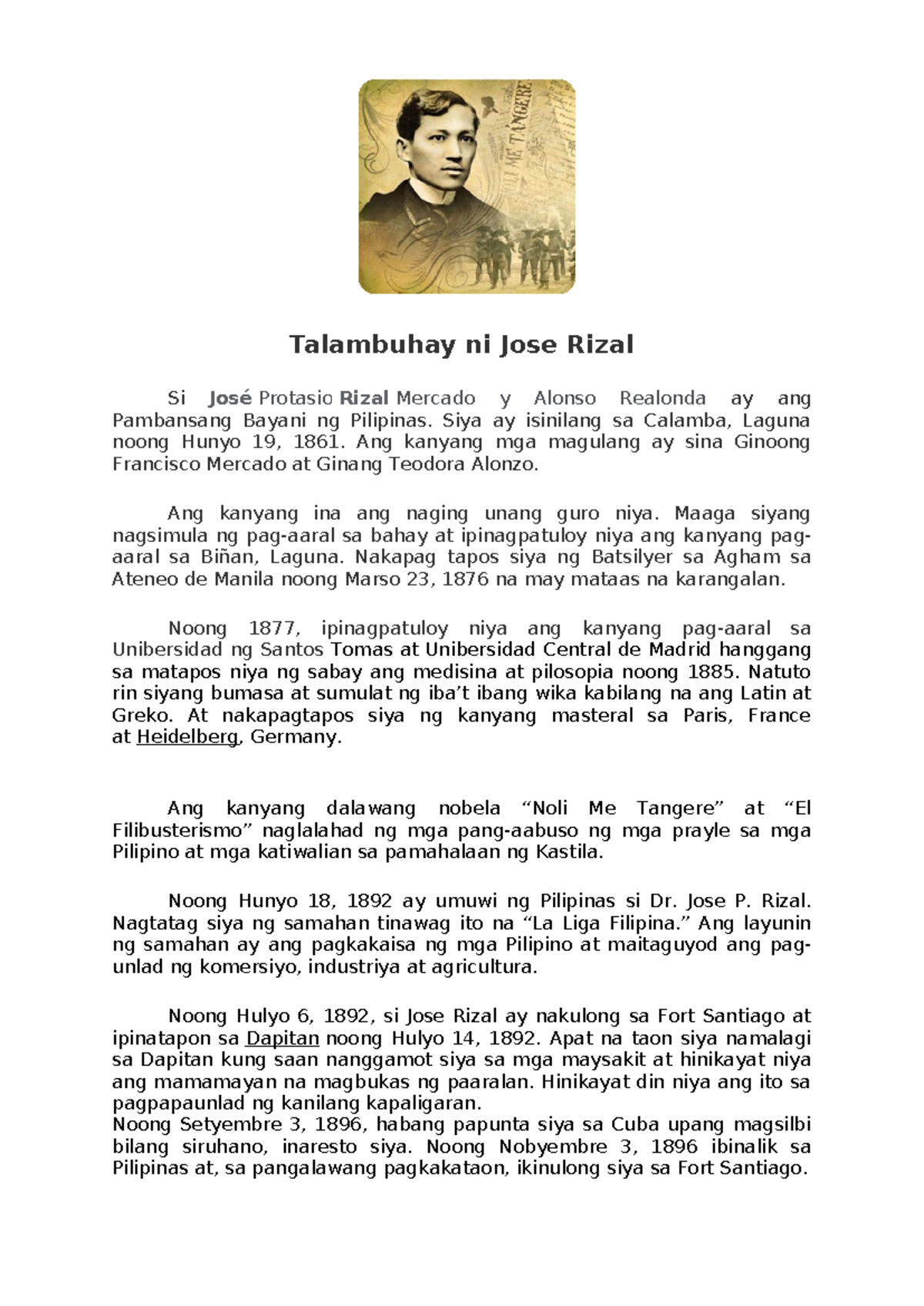 Talambuhay ni Jose Rizal - Siya ay isinilang sa Calamba, Laguna noong ...