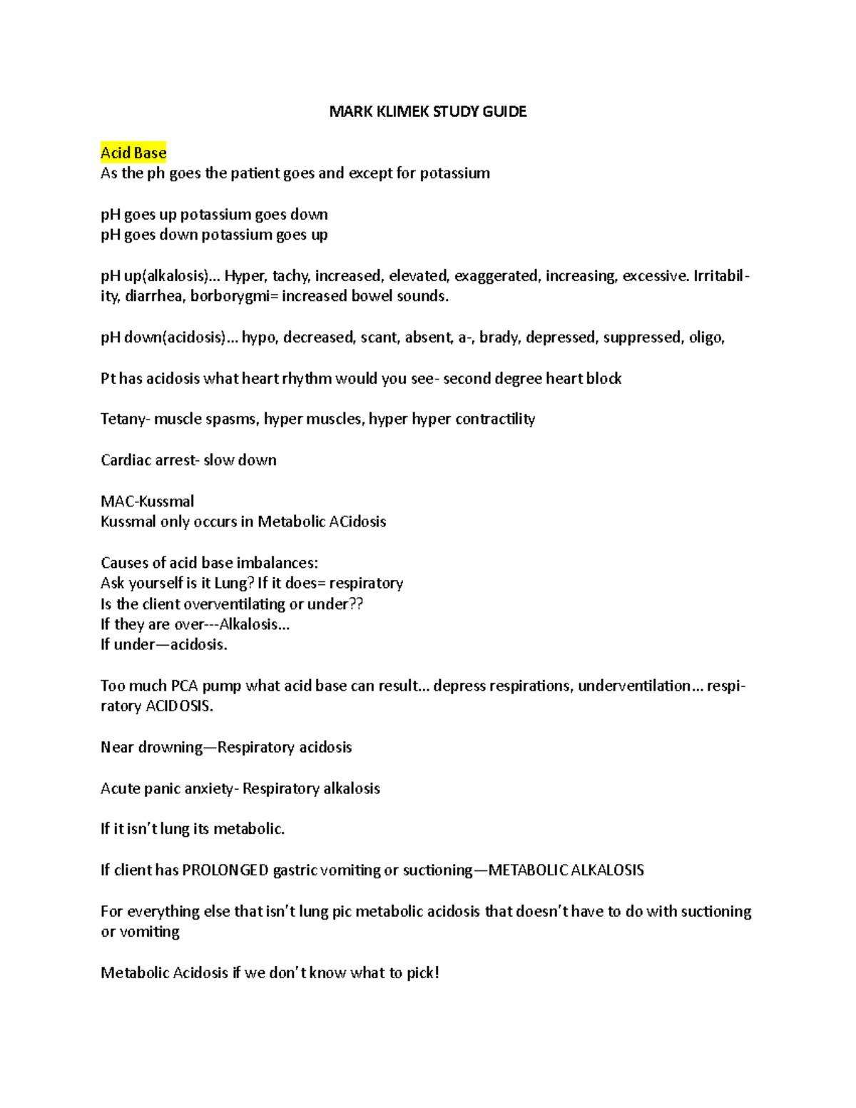 Copy of Mark Klimek - notes with questions and answers - MARK KLIMEK ...