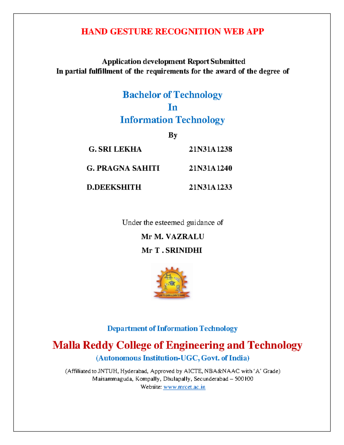 Batch 12 Report - rport - HAND GESTURE RECOGNITION WEB APP Application ...