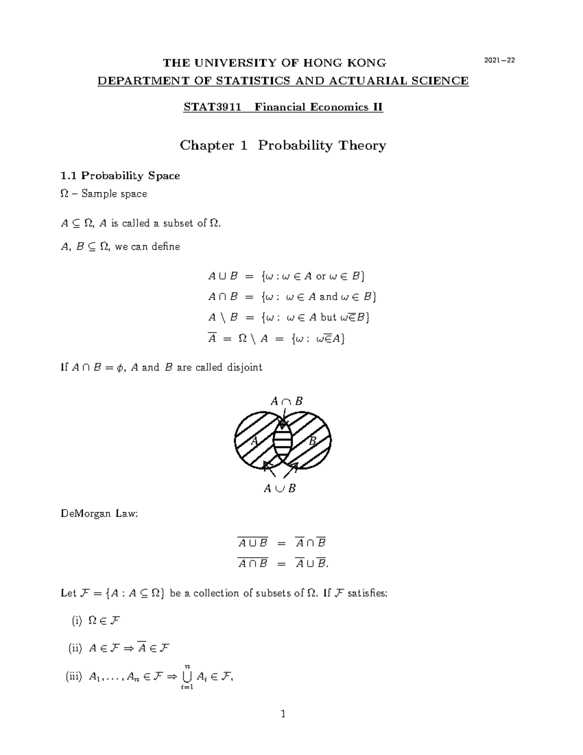 STAT3911(Chap1) - Taught by Yang Hailiang - THE UNIVERSITY OF HONG KONG ...