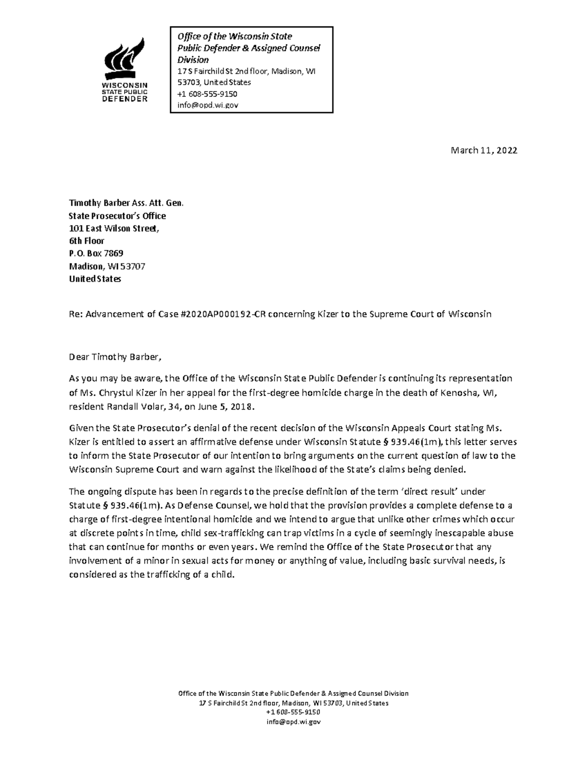 Kizer Defense Letter AK - Office of the Wisconsin State Public Defender ...